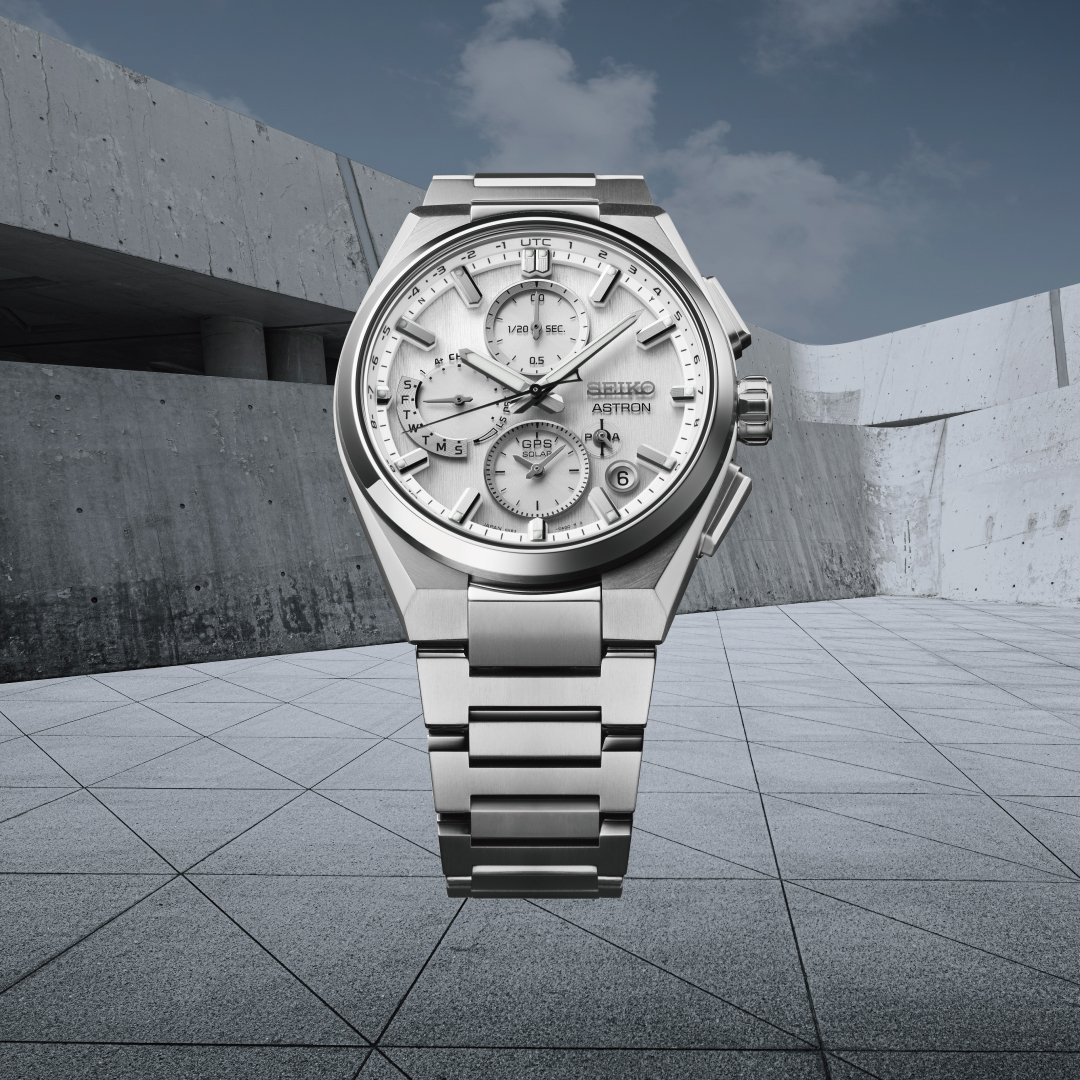 Seiko Astron GPS Solar 5X Dual-Time Chronograph in Silvery White ...
